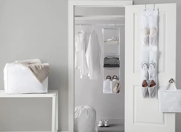 Simply Essential 5 Piece Closet Organizer Set for Shoes, Clothing, Laundry and Accessories White