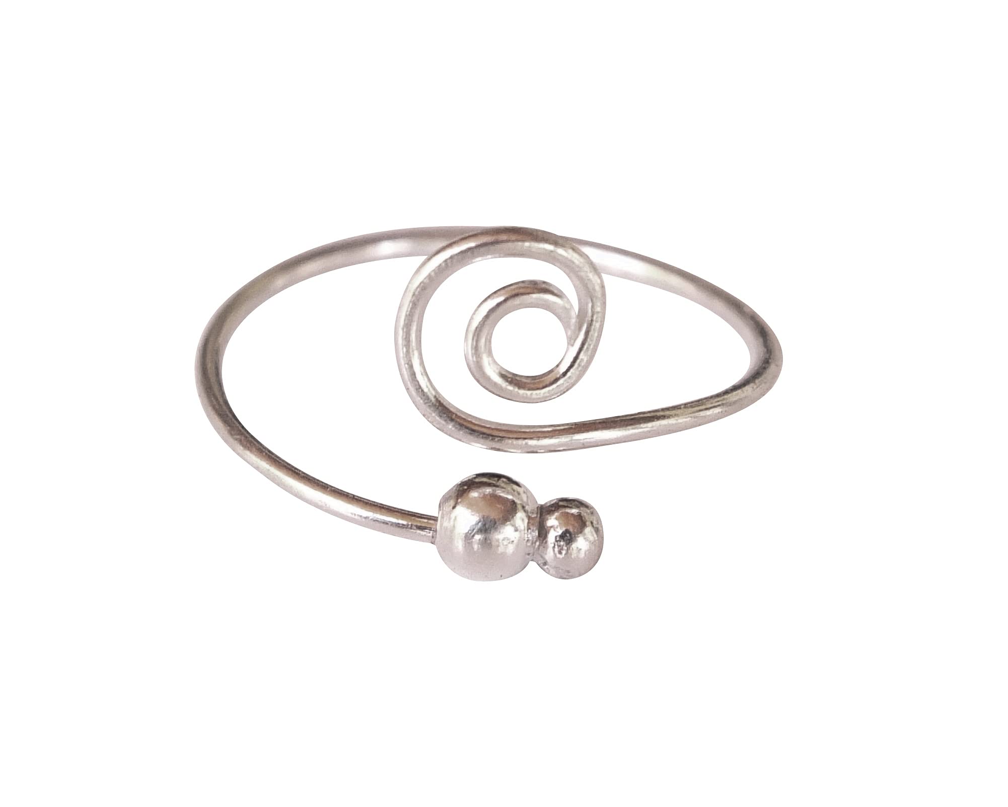 Handmade Silver Tiny Ball & Spiral Wire Warp Band Adjustable Toe Ring, 925 Sterling Silver, Swirl Thin Dainty Open Toe, Pinky or Knuckle Rings for Women, By MiYa Jewelry Creations