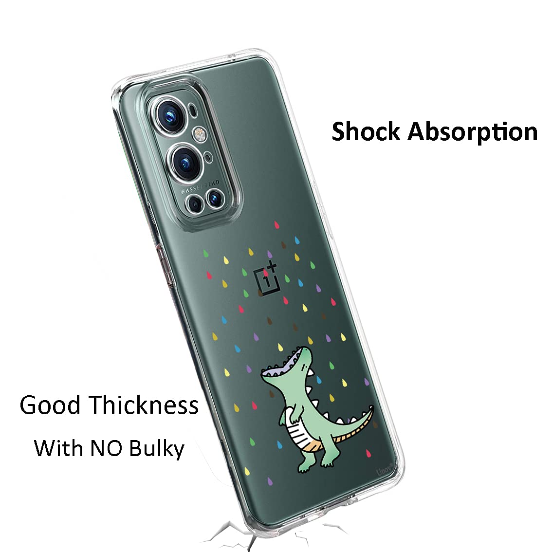 Unov Case Compatible with OnePlus 9 Pro 5G Clear with Design Soft TPU Shock Absorption Slim Embossed Pattern Protective Back Cover OnePlus 9 Pro 5G Case 6.7 inch (Rainbow Dinosaur)