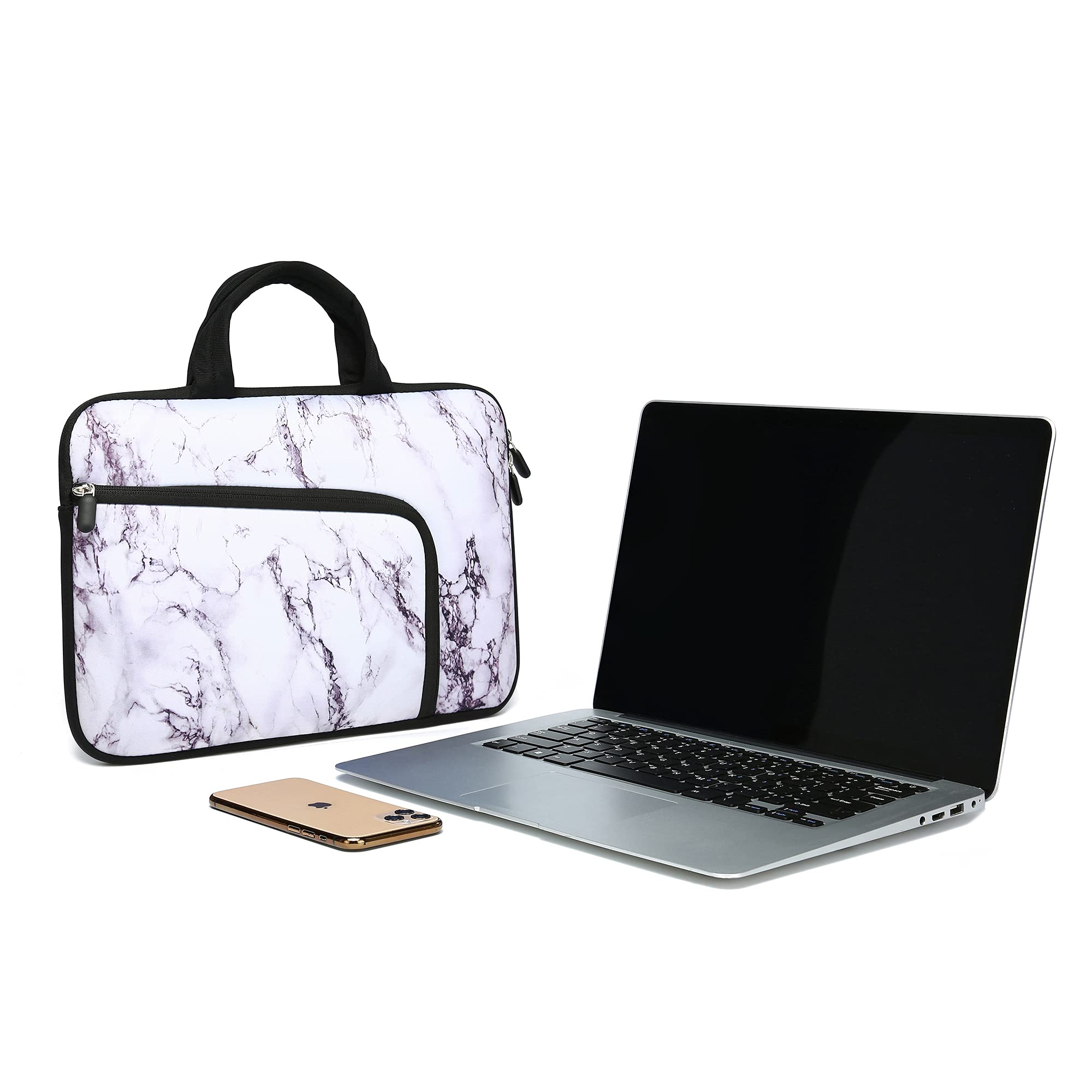 14 15 15.4 15.6 Inch Laptop Handle Bag Computer Protective Case Sleeve Neoprene Cover Compatible with MacBook Pro 15" 15.6" Dell Lenovo HP Asus Acer Sony Toshiba Chromebook Notebook (White Marble)