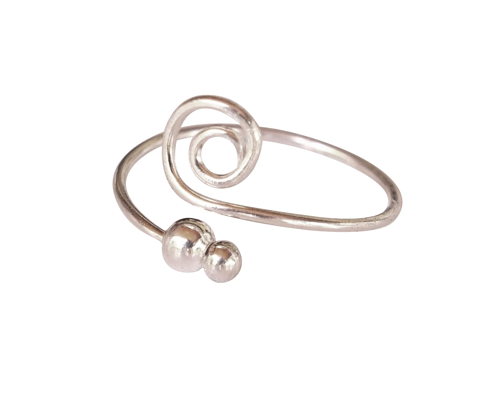 Handmade Silver Tiny Ball & Spiral Wire Warp Band Adjustable Toe Ring, 925 Sterling Silver, Swirl Thin Dainty Open Toe, Pinky or Knuckle Rings for Women, By MiYa Jewelry Creations