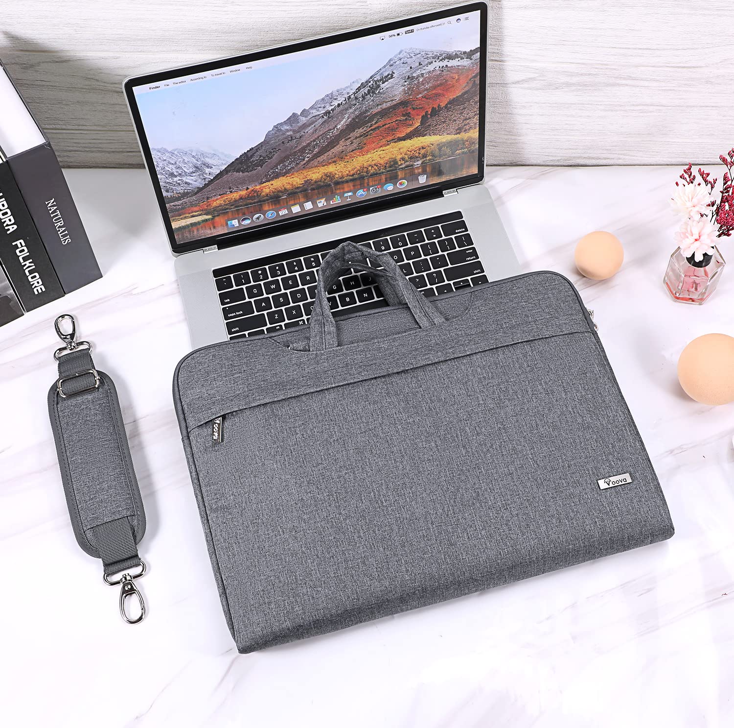 V Voova Laptop Bag 13-14 inch with Shoulder Strap & Handle, Waterproof Laptop Case Sleeve Compatible with 13-14β MacBook Air/MacBook Pro, Slim Briefcase Computer Cover for Men Women, Grey