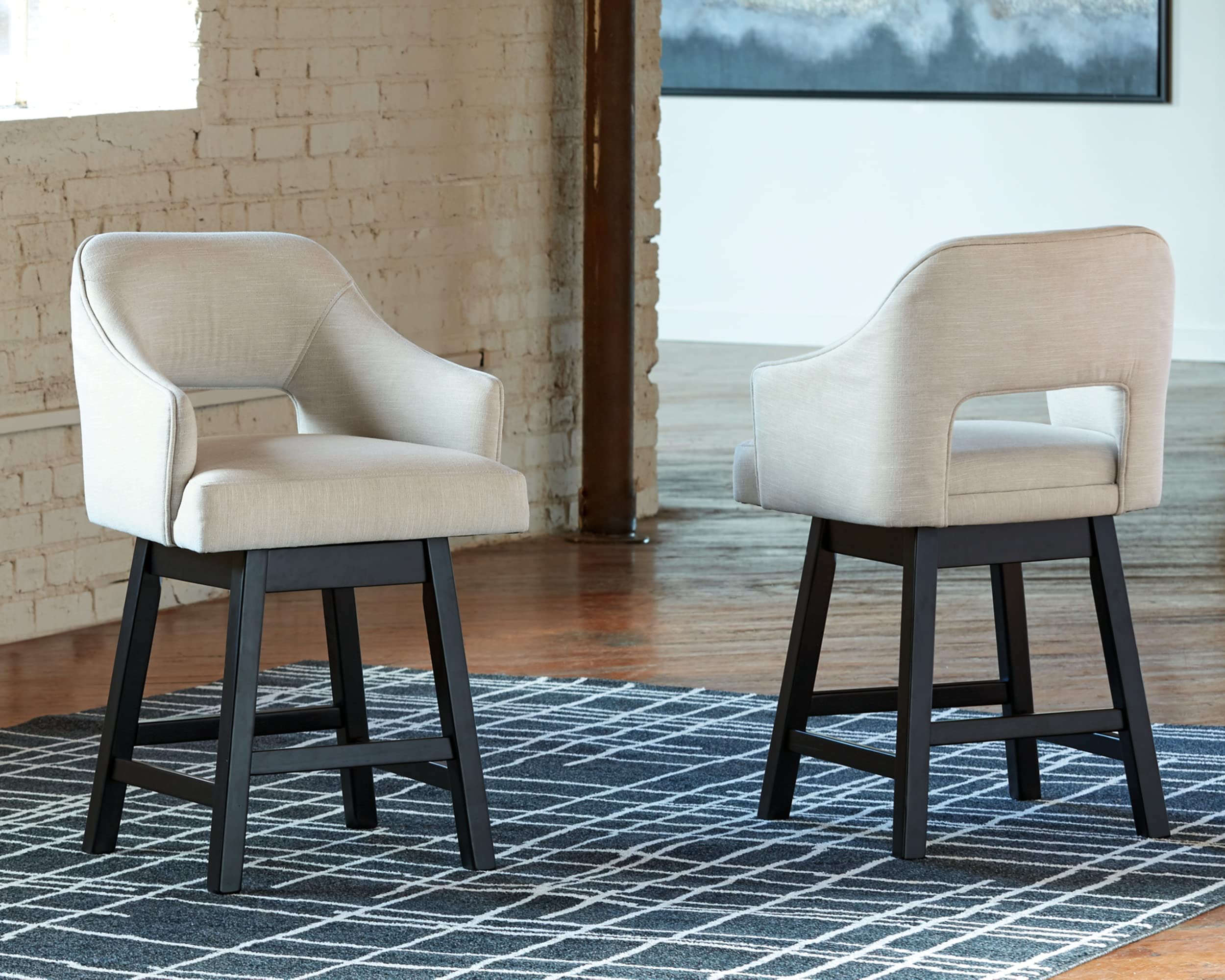 Signature Design by Ashley Tallenger 25" Upholstered Swivel Counter Height Bar Stool, 2 Count, Beige & Dark Brown