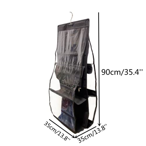 HAN SHENG 2 Pcs Clear Zipper Hanging Purse Handbag Organizer Hanging Shelf Bag Collection Storage Holder Purse Bag Wardrobe Closet Space Saving Organizers (Black)