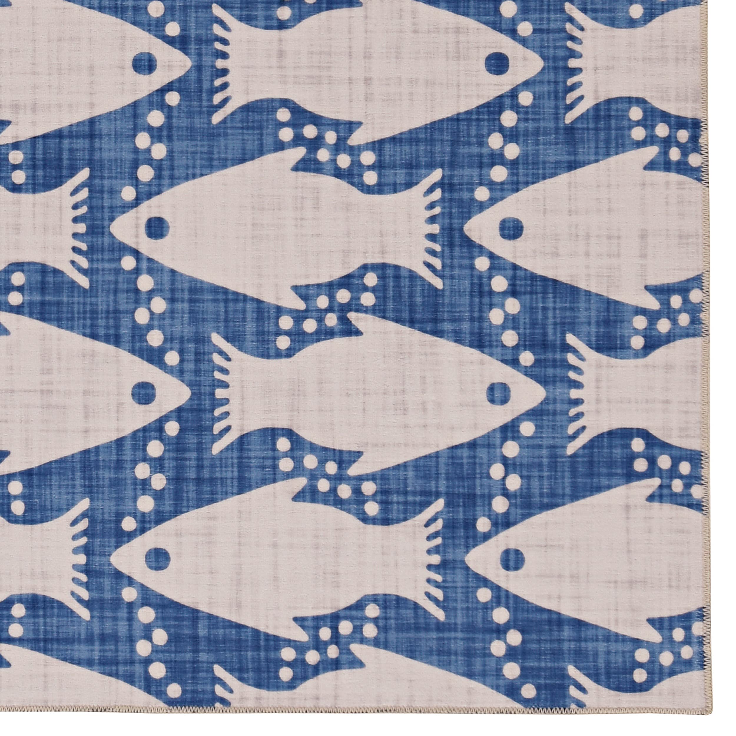 Linon The Anywhere Washable Rug Shayna Ivory/Blue 2' X 8' Runner Rug