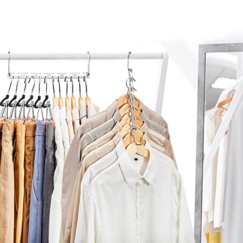DECOZY Magic Clothes Hangers Smart Closet Saver Pack of 6 – Heavy-Duty Chrome Steel, Space Saving Wonder Hanger Wardrobe Organizer System for Wrinkle-Free Organization