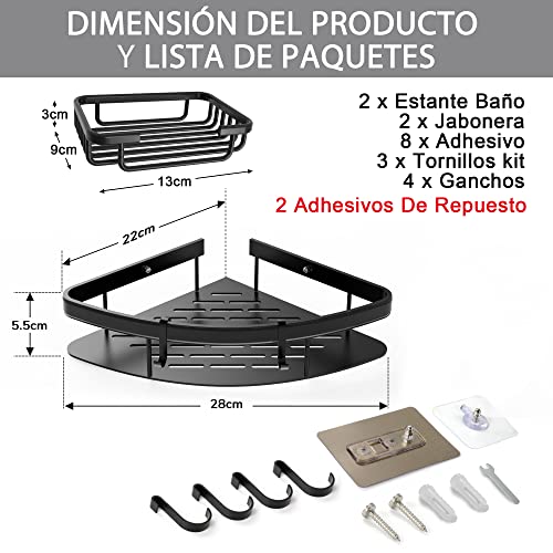 Corner Shower Caddy Black 2 Pack With 2 Soap Dishes, No Drilling Wall Mounted Shower Organizer With 4 Movable Hooks, Space Aluminum Rustproof Shower Shelf For Bathroom