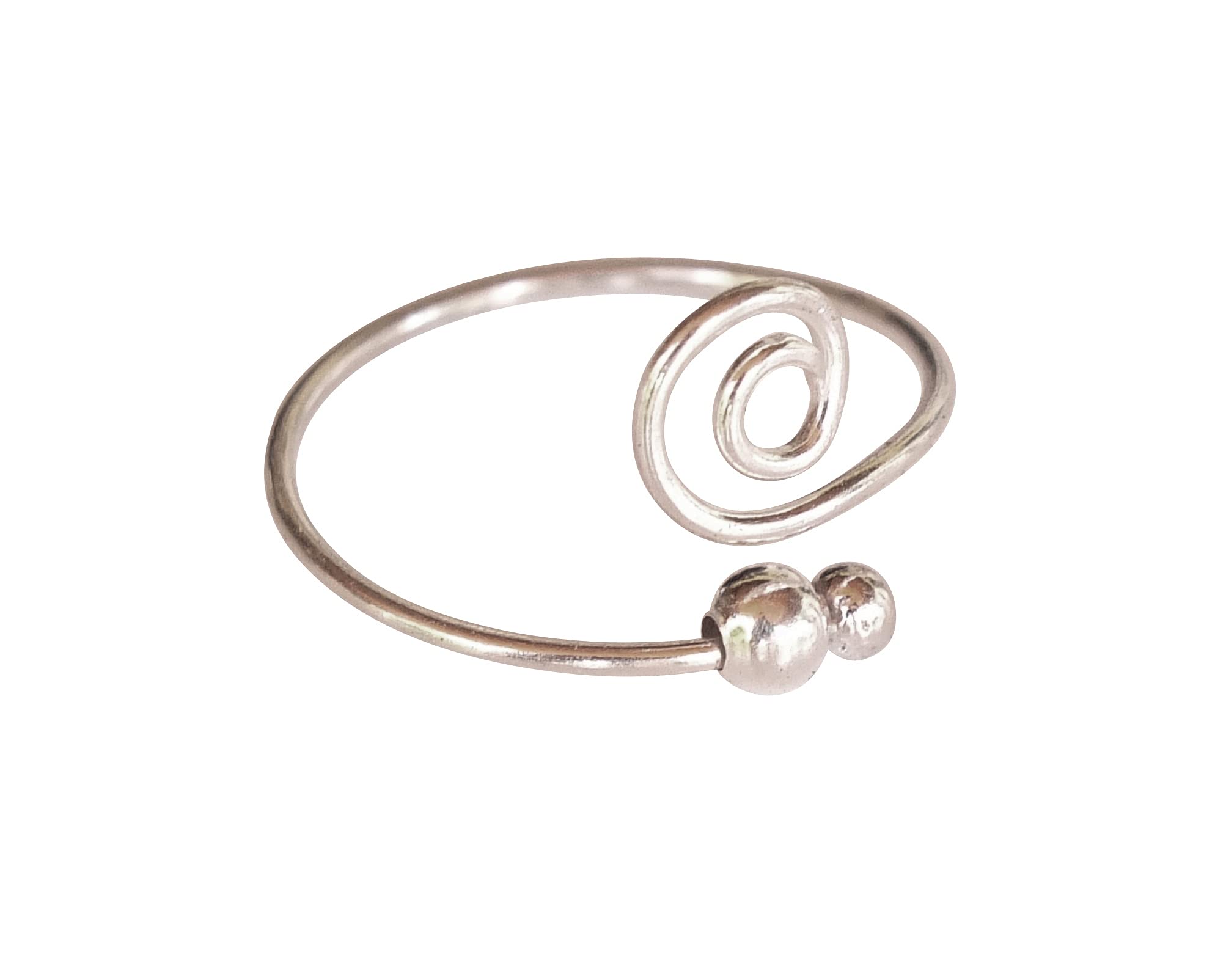 Handmade Silver Tiny Ball & Spiral Wire Warp Band Adjustable Toe Ring, 925 Sterling Silver, Swirl Thin Dainty Open Toe, Pinky or Knuckle Rings for Women, By MiYa Jewelry Creations