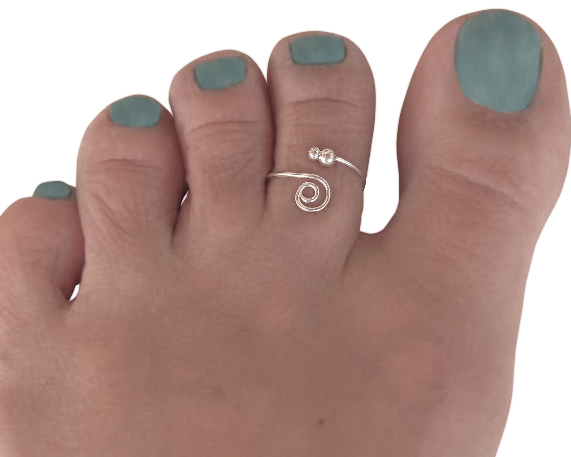 Handmade Silver Tiny Ball & Spiral Wire Warp Band Adjustable Toe Ring, 925 Sterling Silver, Swirl Thin Dainty Open Toe, Pinky or Knuckle Rings for Women, By MiYa Jewelry Creations