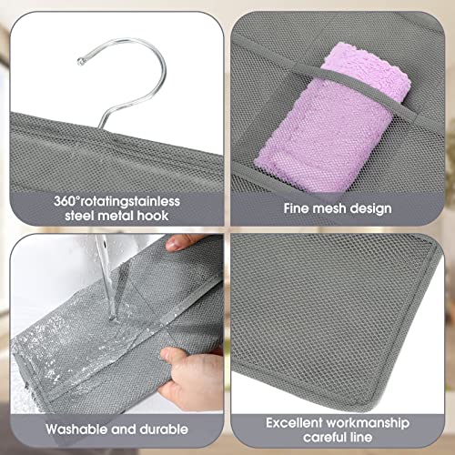 Tatuo 6 Pcs Enlarged Closet Hanging Bra Organizer with Mesh Pockets Dual Sided Wall Closet with Metal Hook Bra Underwear Socks Storage Shelf Wardrobe Space Saver, 6+18 Pockets (Gray, X-Large)