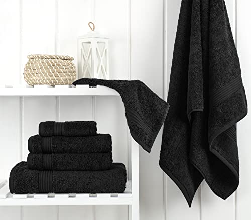 Cotton Paradise 6 Piece Towel Set, 100% Turkish Cotton Soft Absorbent Towels for Bathroom, 2 Bath Towels 2 Hand Towels 2 Washcloths, Black Towel Set