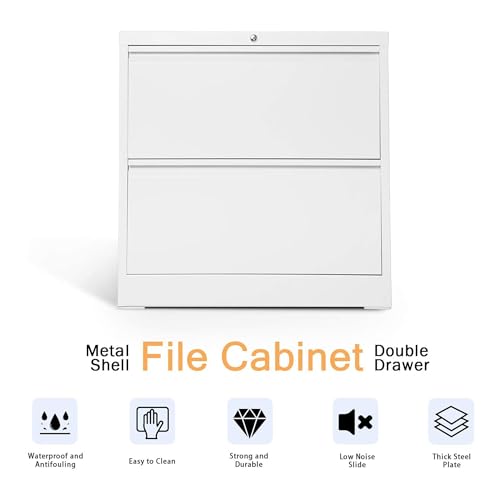 Aobabo 28.25 Inch Long Locking 2 Drawer Anti-Tilt Metal Office Storage Filing Cabinet with File Hanging Bar and 2 Keys, White