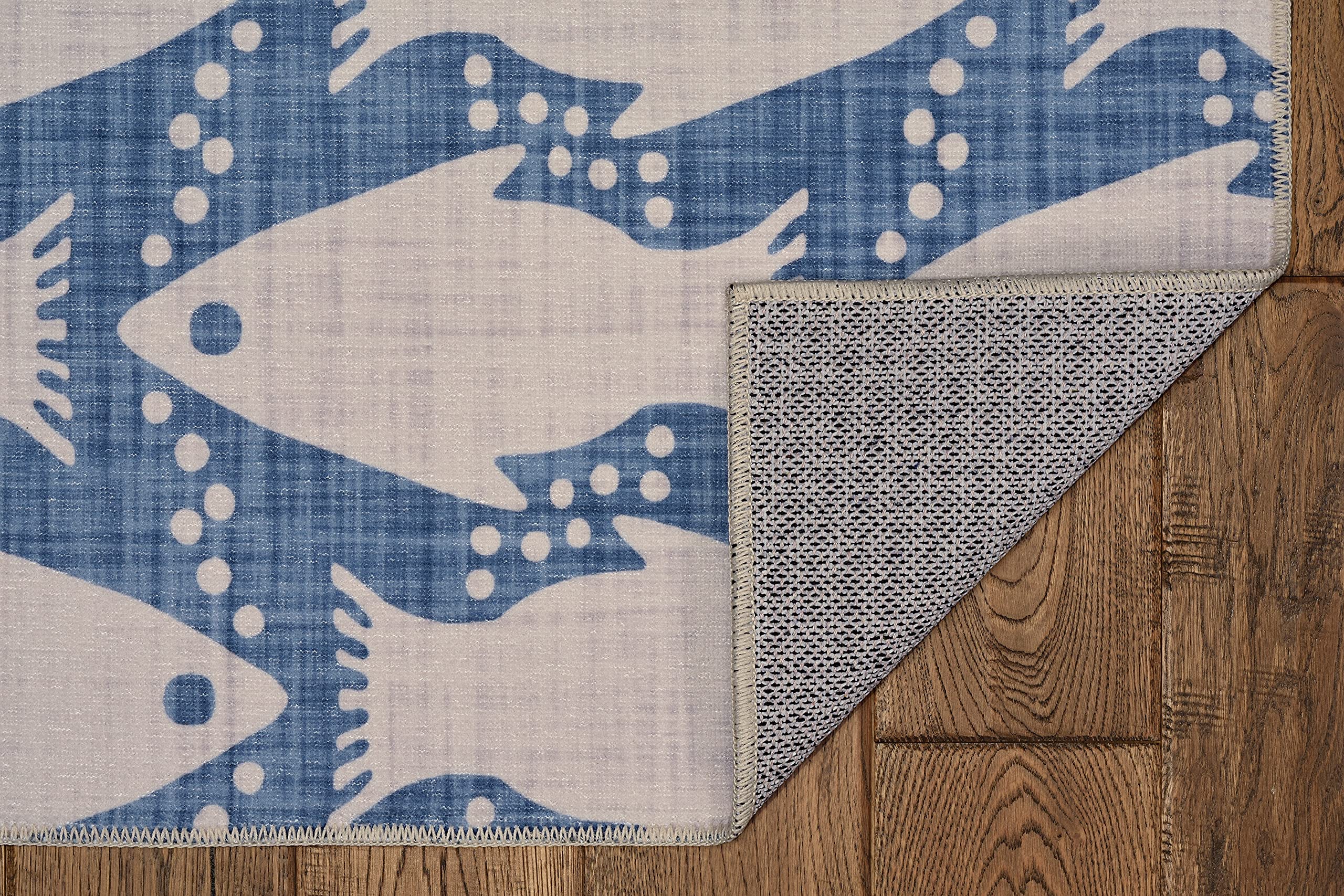 Linon The Anywhere Washable Rug Shayna Ivory/Blue 2' X 8' Runner Rug