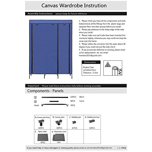 Hicient Portable Clothes Closet Wardrobe Storage Organizer with Breathable Fabric, Zippered Double Rod Closet, Easy to Assemble Strong Durability Bedroom Clothes Closet Organizer (Blue)