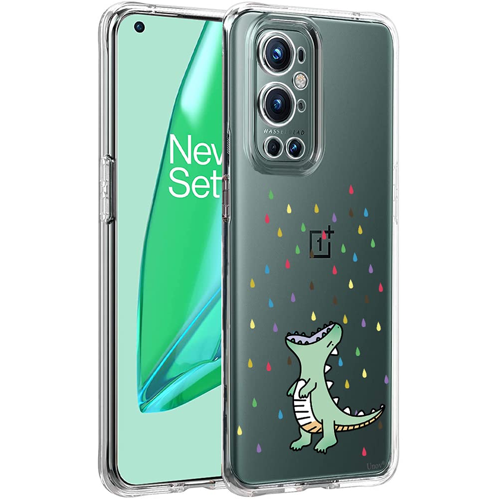 Unov Case Compatible with OnePlus 9 Pro 5G Clear with Design Soft TPU Shock Absorption Slim Embossed Pattern Protective Back Cover OnePlus 9 Pro 5G Case 6.7 inch (Rainbow Dinosaur)