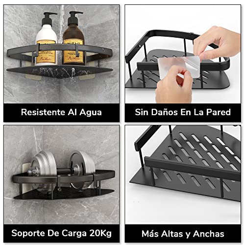 Corner Shower Caddy Black 2 Pack With 2 Soap Dishes, No Drilling Wall Mounted Shower Organizer With 4 Movable Hooks, Space Aluminum Rustproof Shower Shelf For Bathroom
