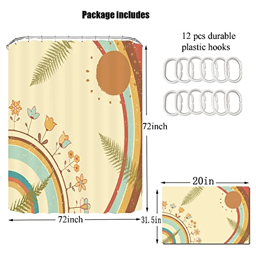 Mitterm Boho Bathroom Rugs Sets 2 Piece with Fabric Shower Curtain Bathroom Decor Sets Non Slip Diatomaceous Earth Bath mats for Bathroom Extra Absorbent Fast Water Drying for Boys,Girls(Beige/Cream)