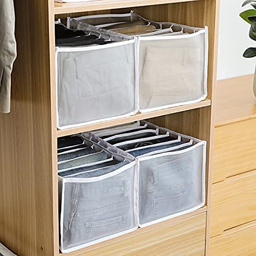 Mandurs 7 Grids Washable Wardrobe Clothes Organizer,Jeans Compartment Storage Box,Foldable Closet Drawer Organizer Clothes Drawer Mesh Separation Box,Clothes Drawer Organizer (White)