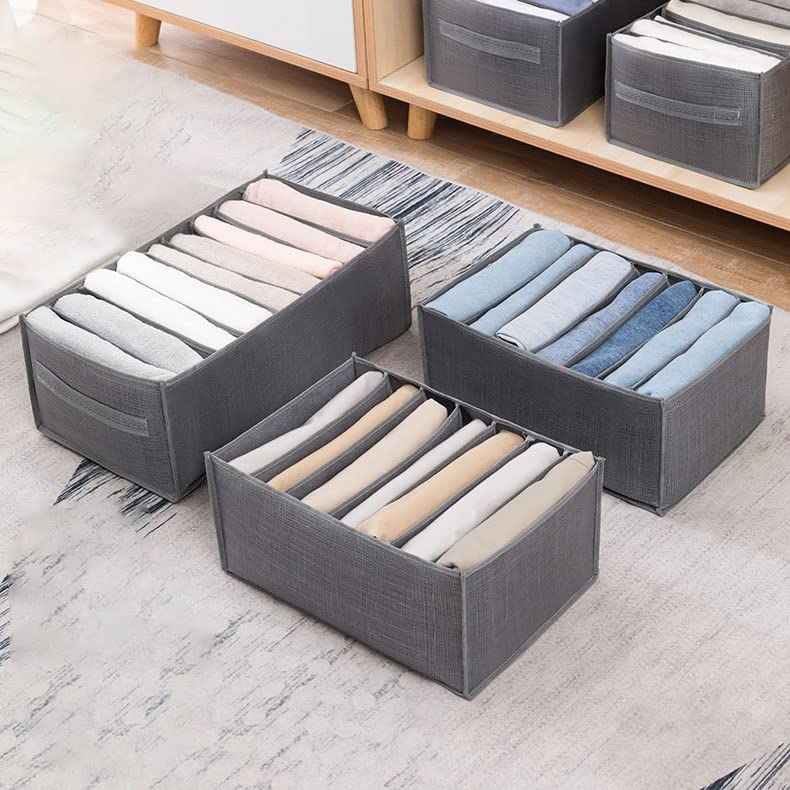 Wardrobe Clothes Organizer for Jeans,4PCS Foldable Jeans Organizer,Pant Organizer for Drawer for Clothes T-shirt Leggings Jeans and Pants Organization,7+9 Grids,Grey
