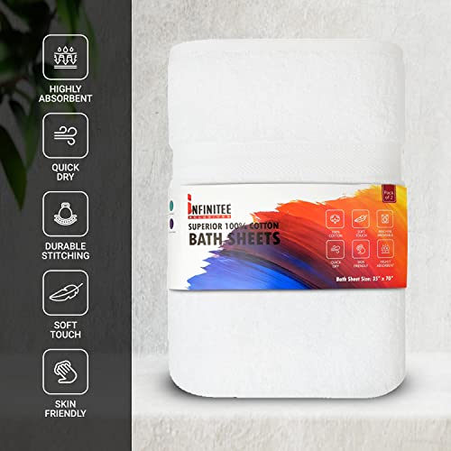 Infinitee Xclusives Premium White Bath Sheets Towels for Adults β 2 Pack Extra Large Bath Towels 35x70-100% Soft Cotton, Absorbent Oversized Towels, Hotel & Spa Quality Towel