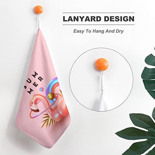 Lurnise Hand Towel Flamingo Donut Hand Towels Dish Towel Lanyard Design for Bathroom Kitchen Sports