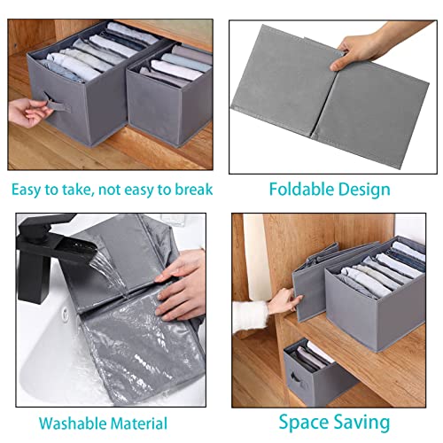 Wardrobe Clothes Organizer for Jeans,4PCS Foldable Jeans Organizer,Pant Organizer for Drawer for Clothes T-shirt Leggings Jeans and Pants Organization,7+9 Grids,Grey