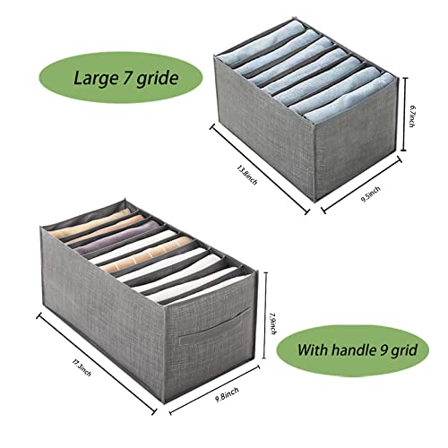 Wardrobe Clothes Organizer for Jeans,4PCS Foldable Jeans Organizer,Pant Organizer for Drawer for Clothes T-shirt Leggings Jeans and Pants Organization,7+9 Grids,Grey