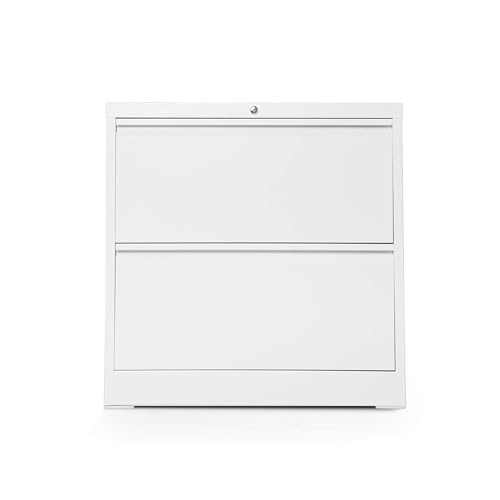 Aobabo 28.25 Inch Long Locking 2 Drawer Anti-Tilt Metal Office Storage Filing Cabinet with File Hanging Bar and 2 Keys, White