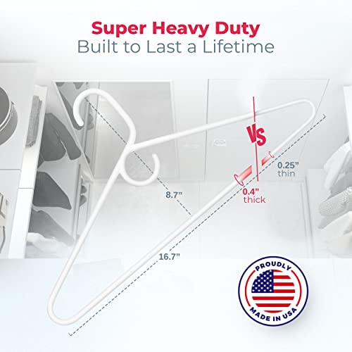 Neaties Super Heavy-Duty Plastic Hangers White (12, 18, 24, 30, 36, 72 Packs) - Non-Slip Heavy-Duty Plastic Clothes Hangers with Accessory Hook for Suits, Coats, Dress, Shirts, or Belts (12 Pack)