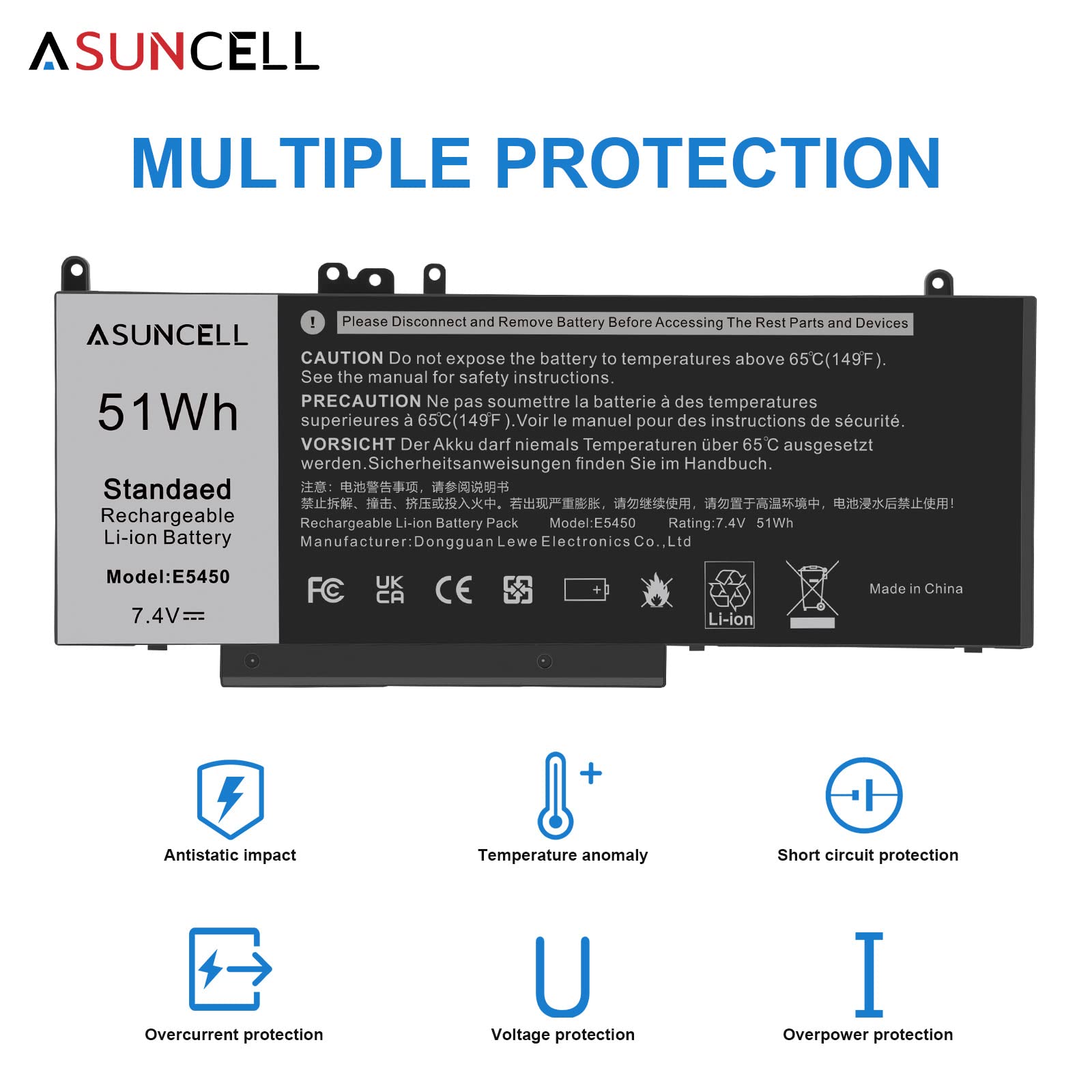 ASUNCELL 51Wh G5M10 Battery for Dell Latitude 14 E5450 5450 15 E5550 5550 12 E5250 5250 3150 3160 3550 Series VMKXM 451-BBLN G5M10 08V5GX 5XFWC, 7.4V 4-Cell