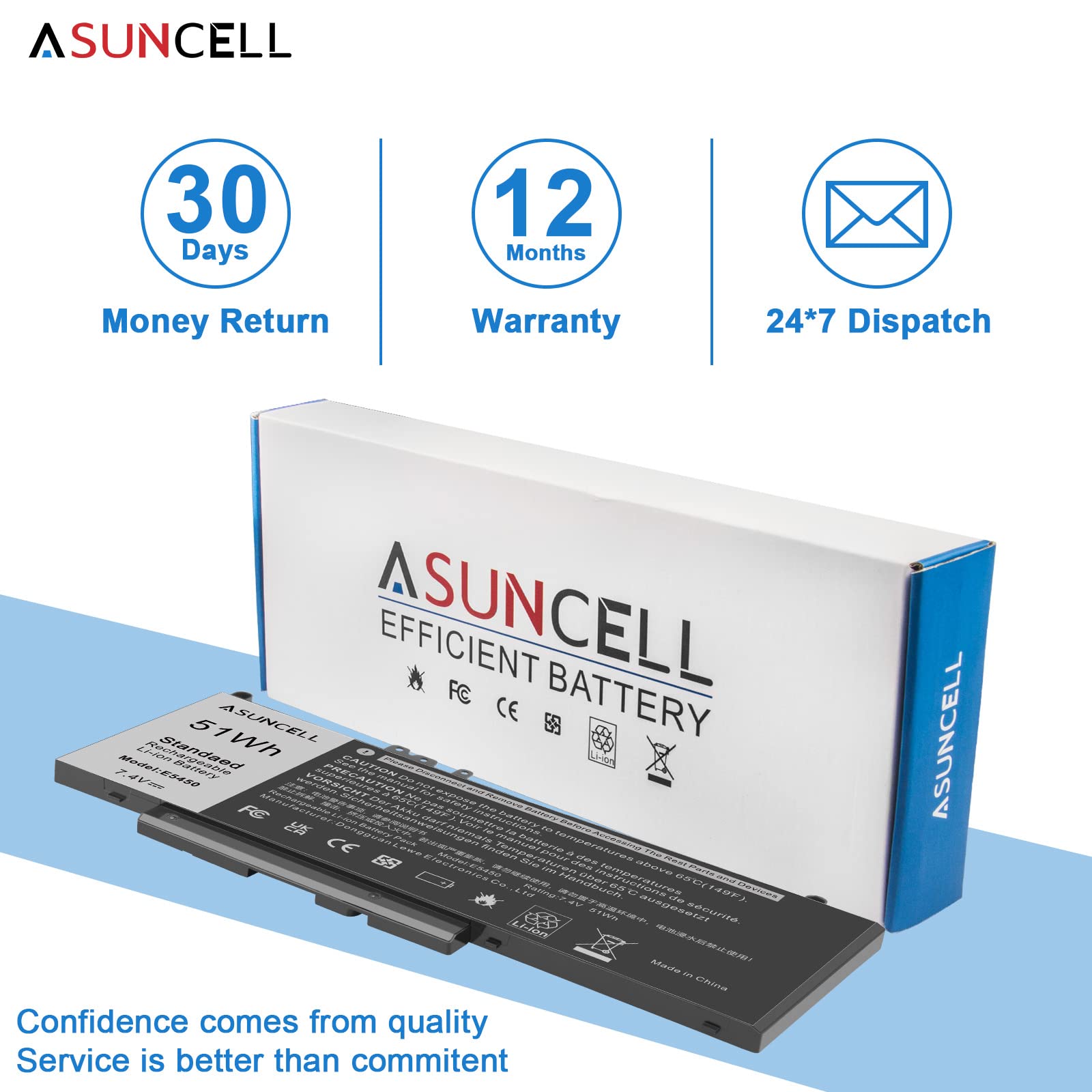ASUNCELL 51Wh G5M10 Battery for Dell Latitude 14 E5450 5450 15 E5550 5550 12 E5250 5250 3150 3160 3550 Series VMKXM 451-BBLN G5M10 08V5GX 5XFWC, 7.4V 4-Cell
