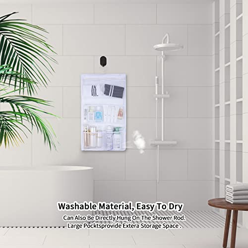 GUMQDD 6 Storage Pockets Hanging Mesh Shower Caddy,Bringing hooks can save bathroom space and fast drying,Ideal for gyms, college dorms, RV bathrooms, travel and pool locker rooms (White)