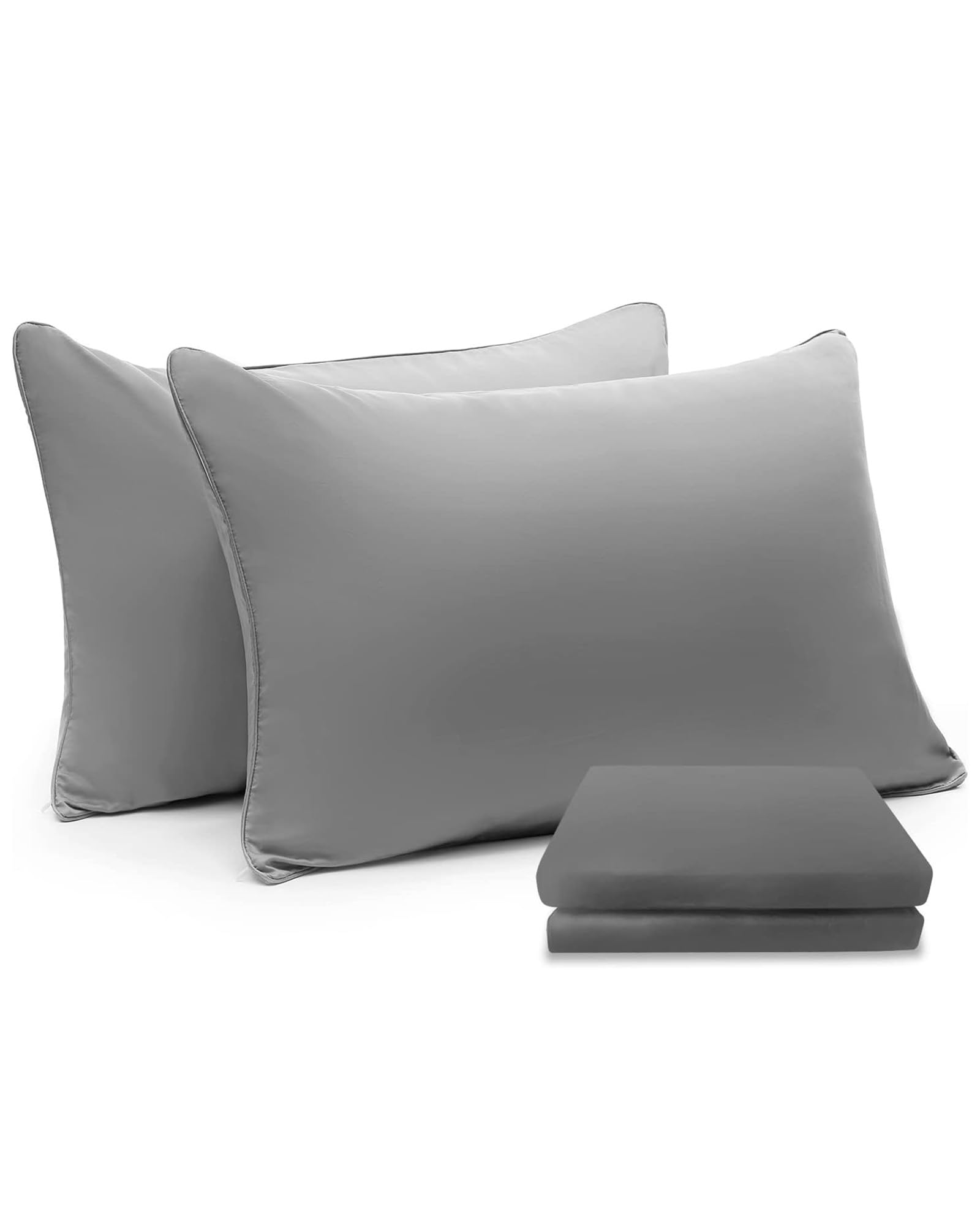 Bedemu King Size Pillow Cases Set of 2-Grey Cotton Zipper Pillow Cases with Zippered Hidden, Ultra Soft Pillow Covers with Piping for Easy Care, 600 Thread Count & Breathable Pillow Case, 20”x36”, 2P