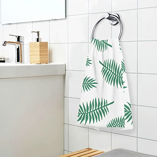 ALAZA Hand Drawn Palm Tree Leaves Hand Towels for Bathroom 1OO% Cotton 2 pcs Face Towel 16 x 28 inch, Absorbent Soft & Skin-Friendly