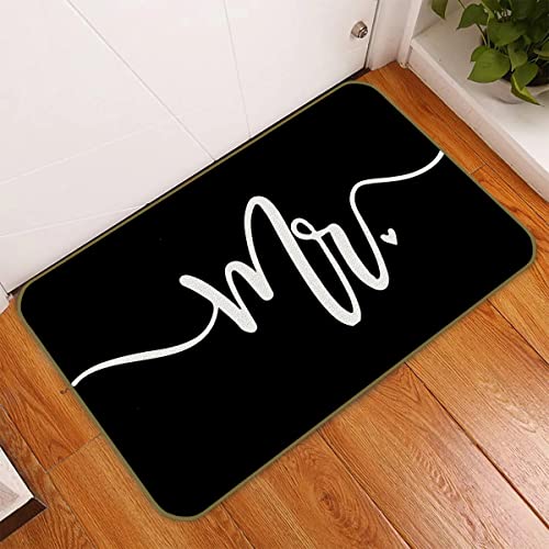 UINHMOP 17''x30'' Mr. and Mrs. Decorative Doormat and 16''x24'' Bath Towels Kitchen Towels Hand Towels(2 Doormats + 2 Towels),Wedding Anniversary Valentineās Day Gifts for Couples(Black)