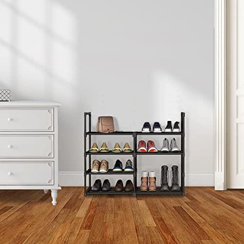 MYITYARD 4 Tier Shoe Rack, Free Standing Shoe Storage Organizer, Detachable Stackable Metal Stand Shelf for Entryway, Closet, Clothing Room, Black