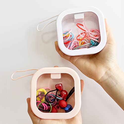 ZEQIDOU Hair Tie Organizer 2PCS, Portable Hair Tie Holder Organizer Can Be Stackable Or Hang, Optimal Travel Accessories Organizer for Hair Tie, Qtip, Hair clip, Hair Supplies, Hair pin. (Pink&White)