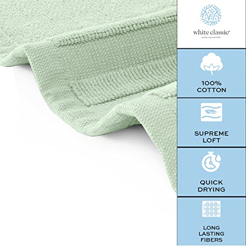 White Classic Luxury Bath Sheet | 2 Pack Luxury Bath Mat | 2 Pack Bundle (Green)