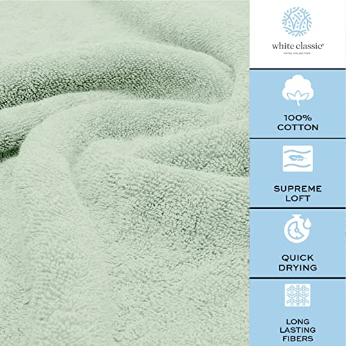 White Classic Luxury Bath Sheet | 2 Pack Luxury Bath Mat | 2 Pack Bundle (Green)