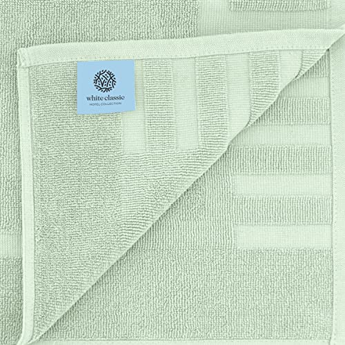 White Classic Luxury Bath Sheet | 2 Pack Luxury Bath Mat | 2 Pack Bundle (Green)