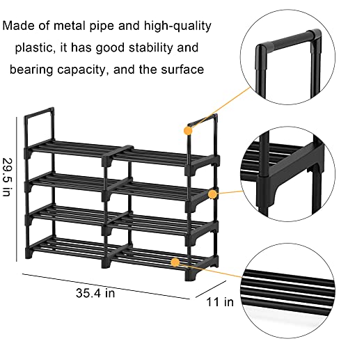 MYITYARD 4 Tier Shoe Rack, Free Standing Shoe Storage Organizer, Detachable Stackable Metal Stand Shelf for Entryway, Closet, Clothing Room, Black