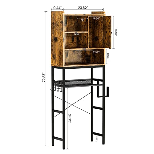 AWQM Over The Toilet Storage Cabinet, Bathroom Cabinet Organizer with Adjustable Shelf, Freestanding Space Saver Toilet Stands with Door, Paper Hook, Multifunctional Bathroom Toilet Rack, Rustic Brown