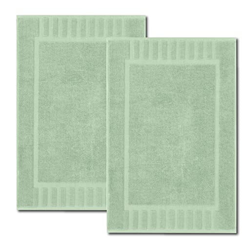 White Classic Luxury Bath Sheet | 2 Pack Luxury Bath Mat | 2 Pack Bundle (Green)