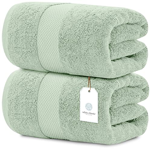 White Classic Luxury Bath Sheet | 2 Pack Luxury Bath Mat | 2 Pack Bundle (Green)