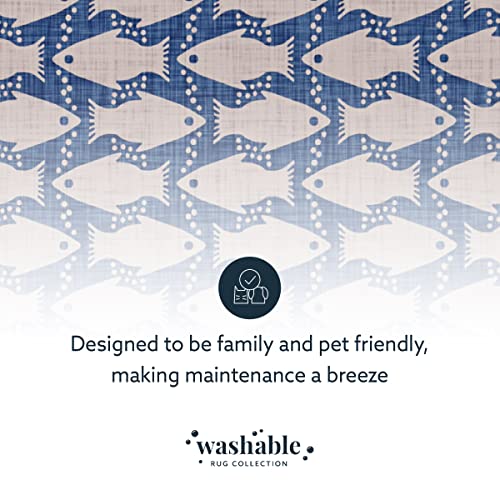 Linon The Anywhere Washable Rug Shayna Ivory/Blue 2' X 8' Runner Rug