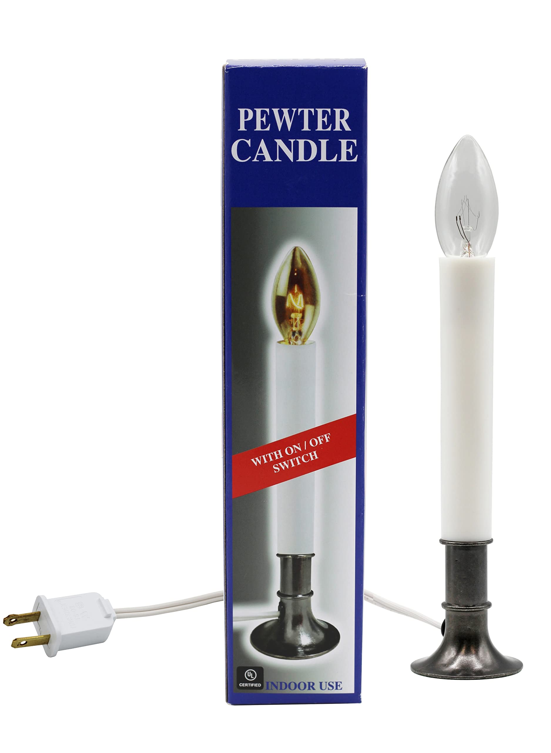 Creative Hobbies® Electric Window Candle Lamp with Pewter Plated Base, On/Off Switch, Light Bulb, Ready to Use!
