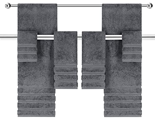 Classic Turkish Towels American Soft Cotton 6 Piece Towel Set - Premium Quality 2 Bath Towels, 2 Hand Towels, 2 Washcloths 100% Cotton USA (Grey)