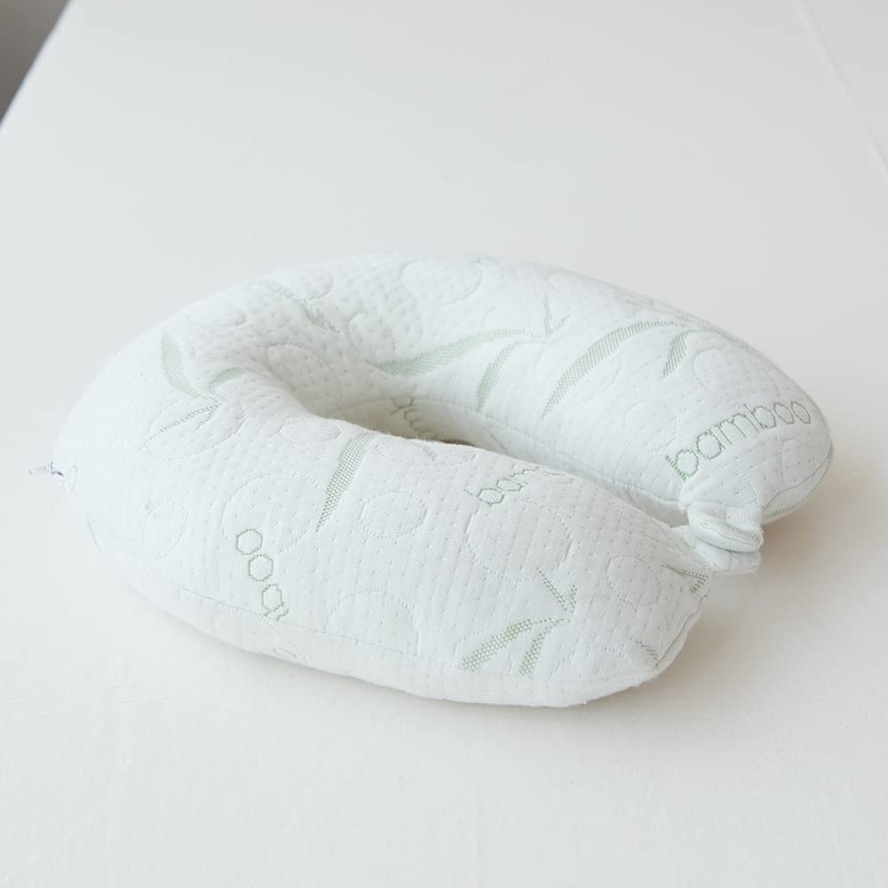Memory Foam Travel Pillow - Cooling Rayon Made from Bamboo and Polyester Cover - U Shaped - Machine Washable - Great for Airplanes and Cars