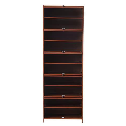 HAPPCUCOE 10-Tier Bamboo Shoes Rack Organizer Shoe Storage Cabinet Freestanding Shoe Rack with Doors for Entryway Office Living Room Bedroom Brown
