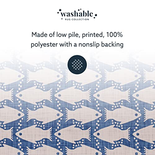 Linon The Anywhere Washable Rug Shayna Ivory/Blue 2' X 8' Runner Rug